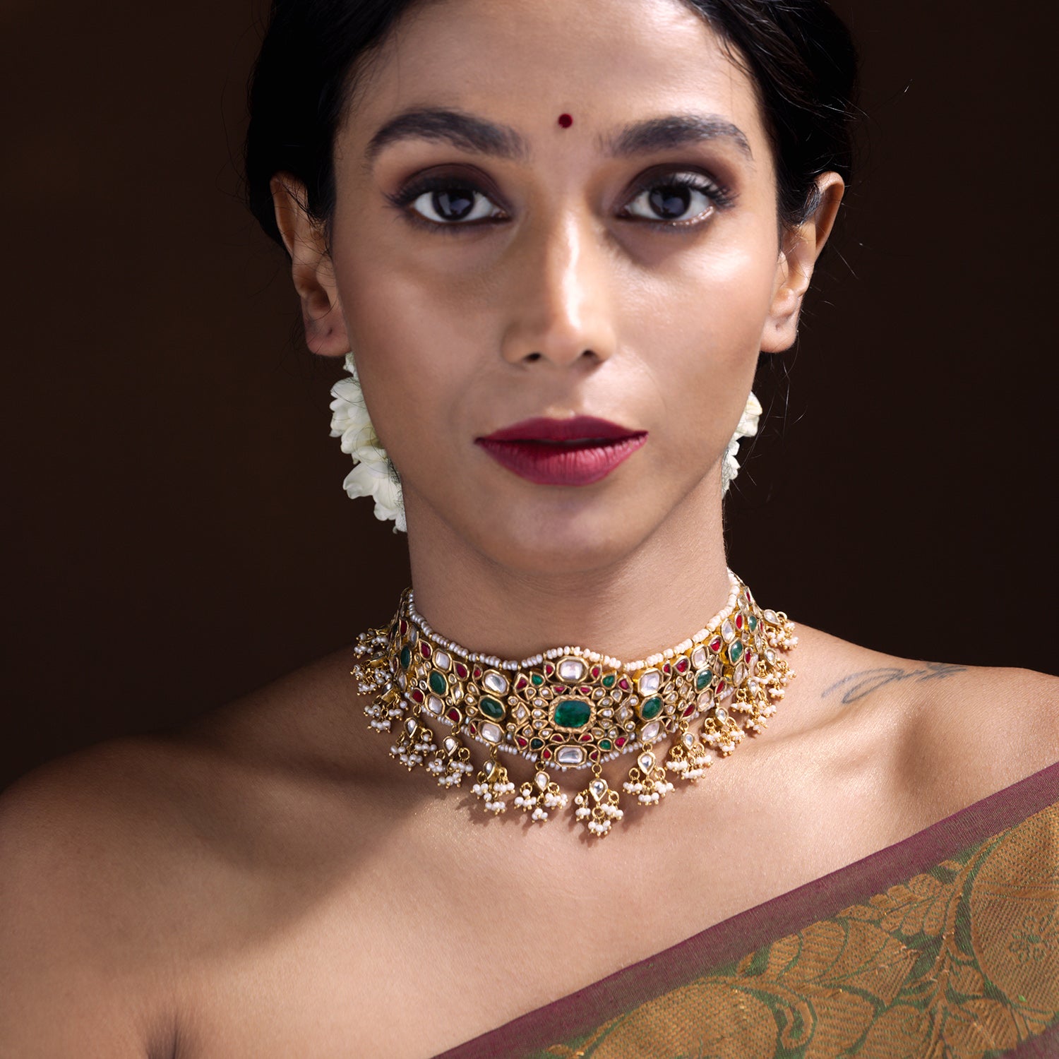 Avielle Silver Necklace with Ruby & Emerald | Handcrafted Elegance