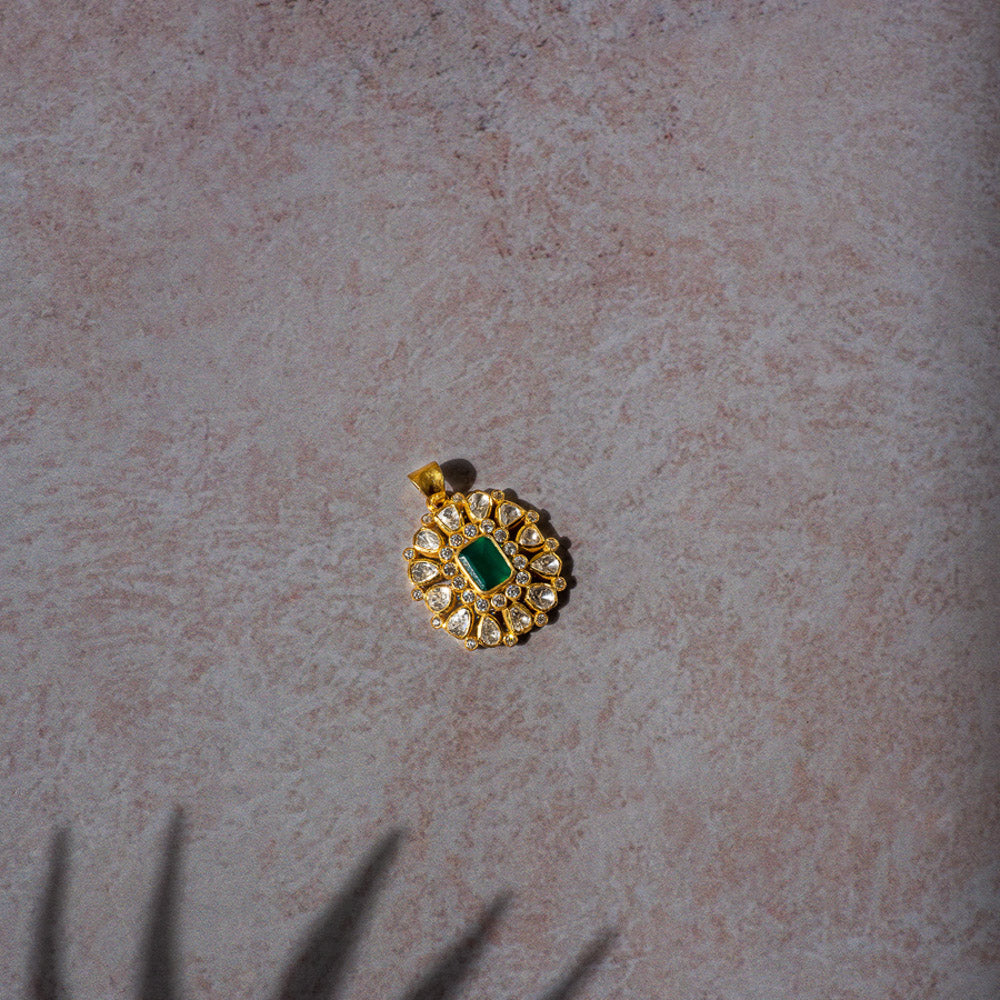 Kalani Silver Pendant with Green Cut Stones Polki and CZ Chennai