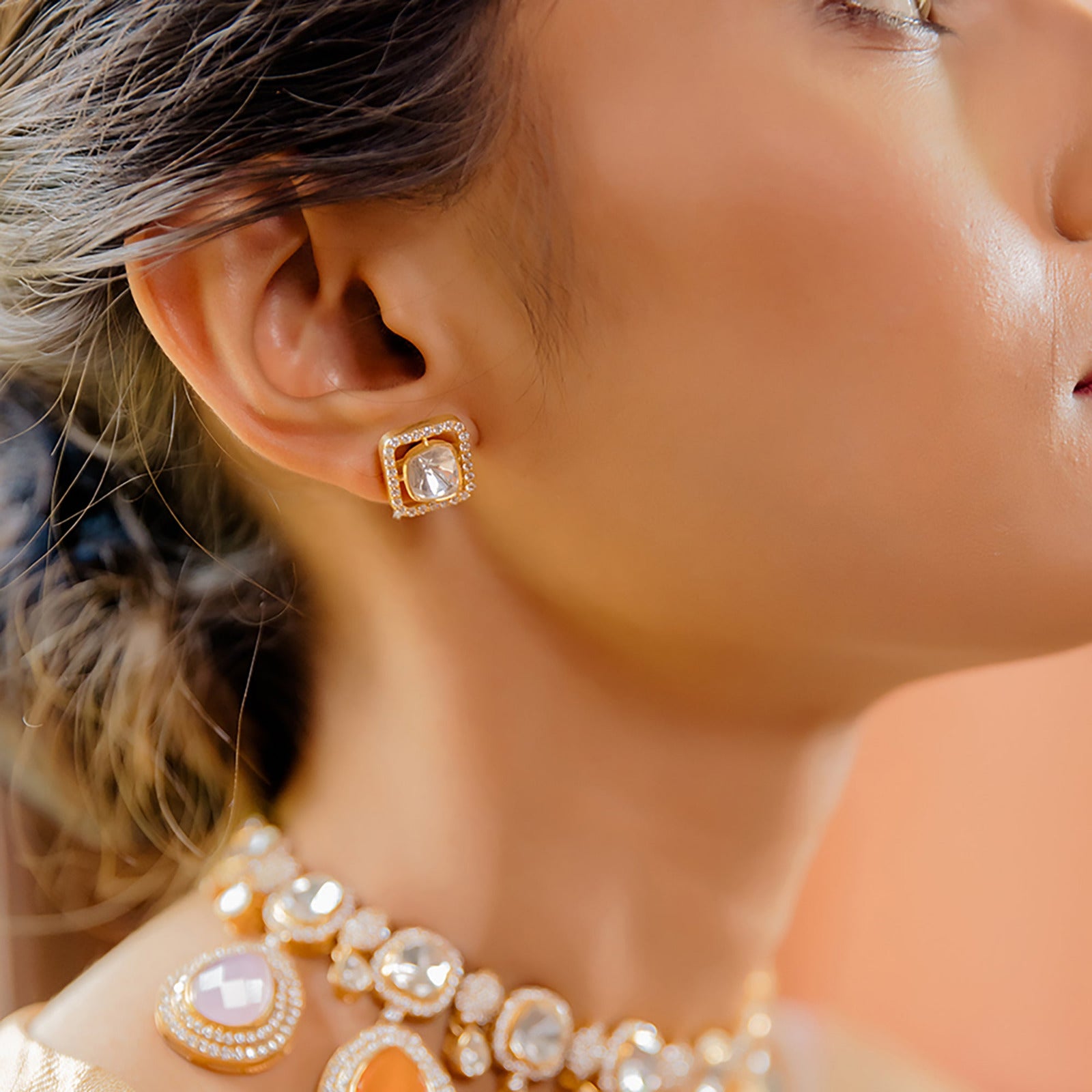 Buy Ayuska Earrings 92.5 Silver with Polki & CZ Stones | DivasMantra